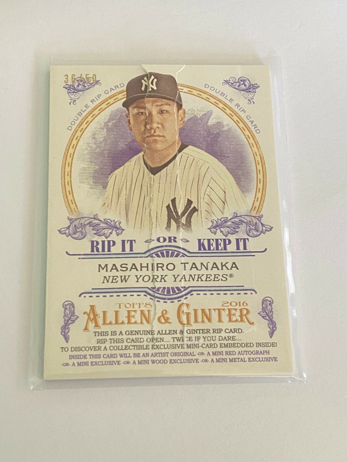2016 Topps Allen & Ginter Dual Rip Card Ripped 36/50 Masahiro Tanaka ...