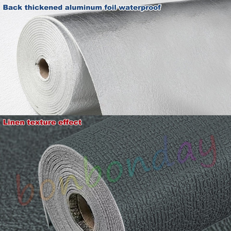 22M Thick Self-Adhesive Thermal Insulation Wallpaper Linen Plain Wall ...