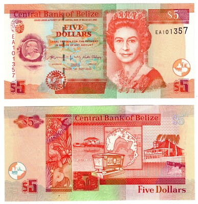2020 Belize 5 Dollars P67 Banknote UNC NEW DATE / SIGNATURE | eBay