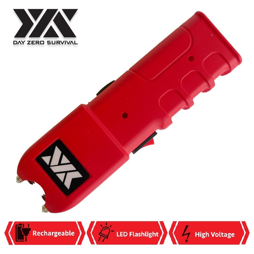 DZS Red Stun Gun Heavy Duty Rechargeable with LED Flashlight w/ Cover ...