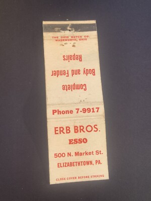 Vintage Pennsylvania Matchbook “Erb Bros Esso” Elizabethtown | eBay