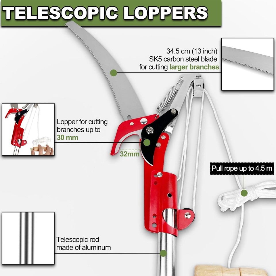 Tree Loppers Long Reach Telescopic, 82-402Cm Long Reach Pruner with ...