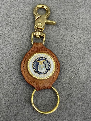 United State Air Force Leather Key Chain with Clasp and Snap Hook White ...