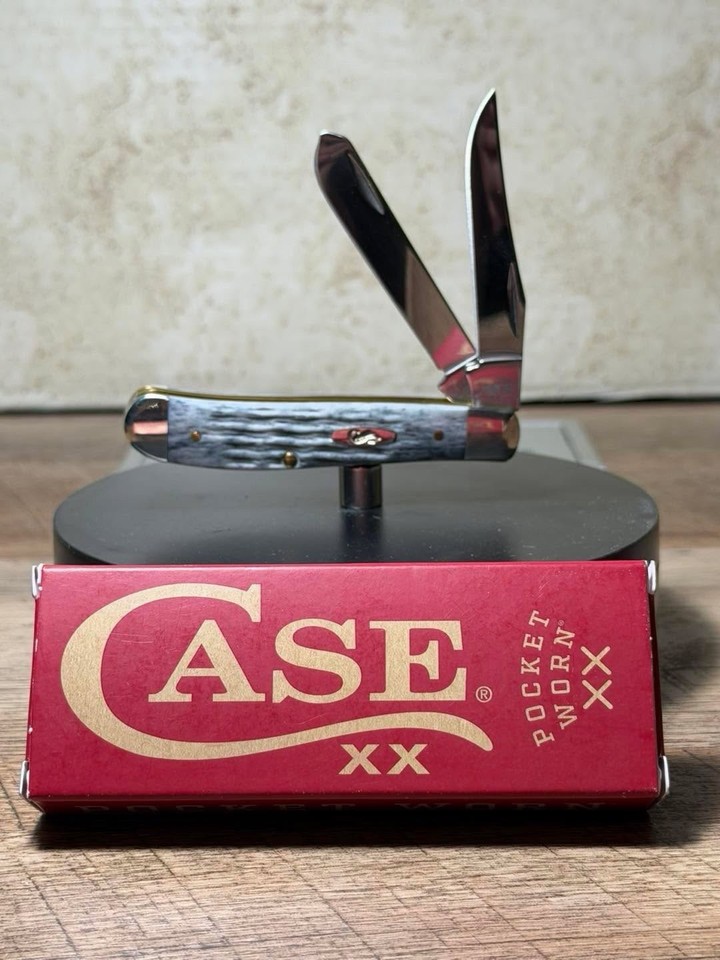 Case xx Knife Mini Trapper Pocket Knives Worn Jigged Gray Bone CS Steel 58414 | eBay