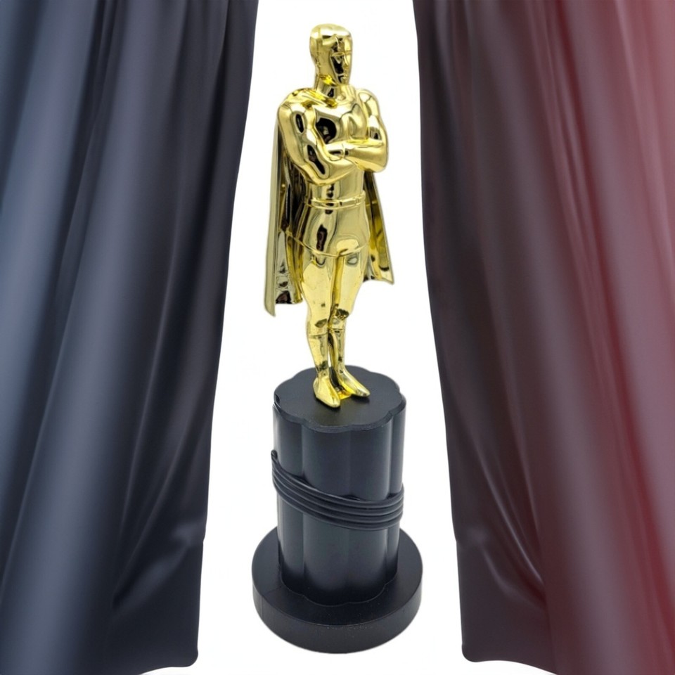 Gold Superhero Trophy Statues on Large Black Podium (9.25") Movie Award ...