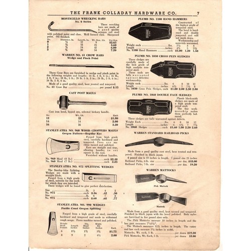 Frank Colladay Hardware Pg 7-8 Stanley Chisels Defiance Plumb Warren ...