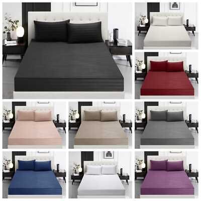 Fitted Sheets Stripe 12 Inch Extra Deep Hotel Quality Sheets Single ...