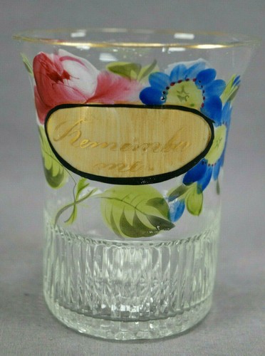 Bohemian Hand Enameled Remember Me Roses & Blue Floral Glass Mug Circa ...