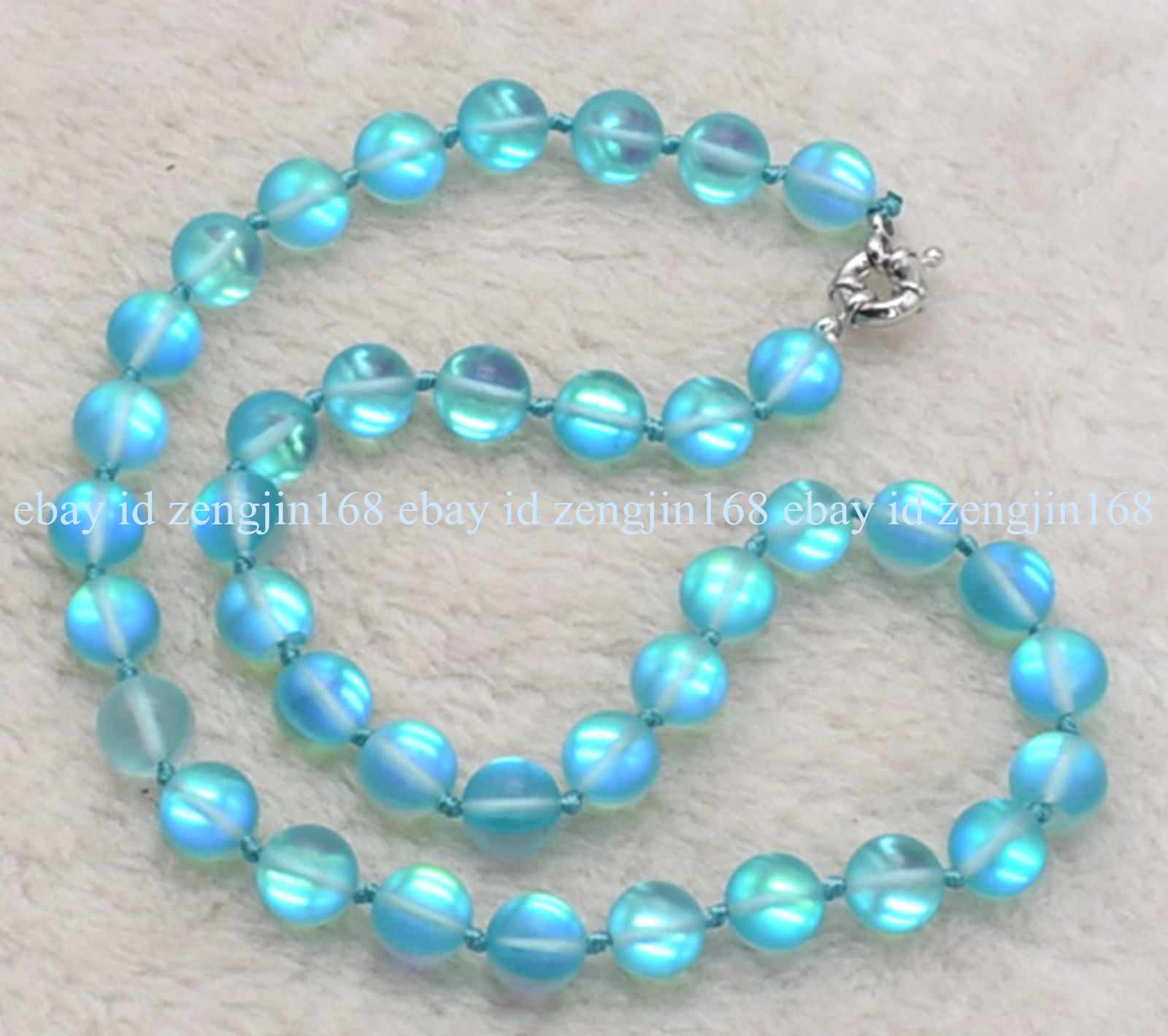 Natural 10mm Blue Gleamy Moonstone Round Gemstone Beads Necklace 18 ...