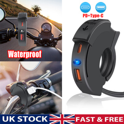 Dual Waterproof USB Port Motorbike Motorcycle Charger Socket Black ...