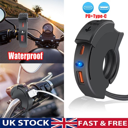Dual Waterproof USB Port Motorbike Motorcycle Charger Socket Black ...