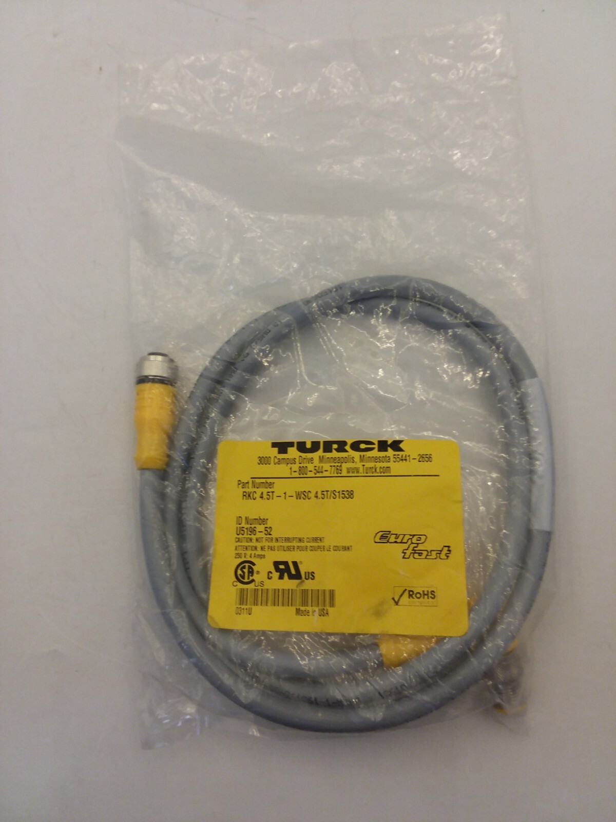 TURCK RKC 4.5-1-WSC 4.5T/S1538 (U5196-52) EURO FAST 5PIN NIB | eBay