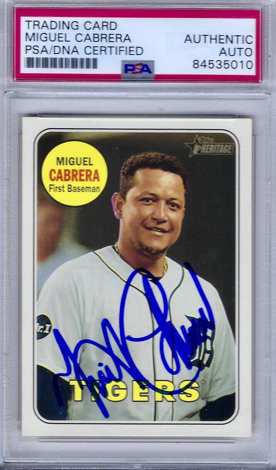 MIGUEL CABRERA SIGNED 2018 TOPPS HERITAGE CARD #40 PSA/DNA SLABBED AUTO ...