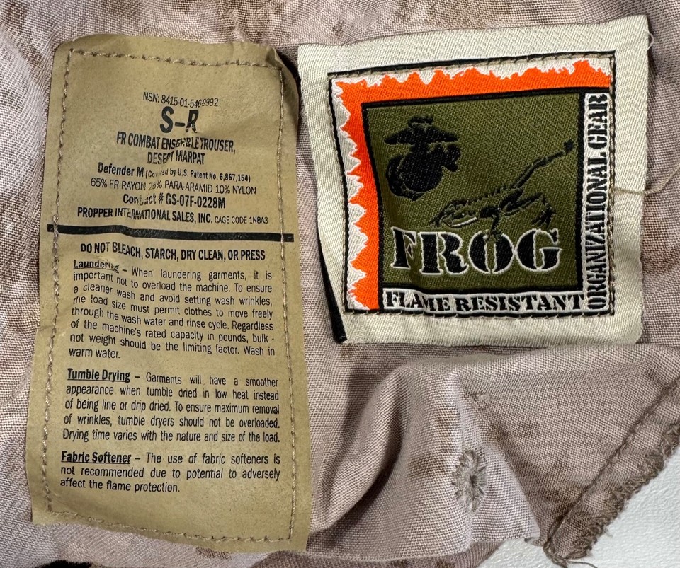 USMC FROG Combat Uniform Ensemble Pants Trouser Desert MARPAT Small ...