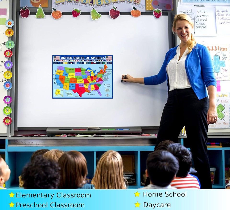 United States Map with State Flags Poster - Laminated 14x19.5 in ...