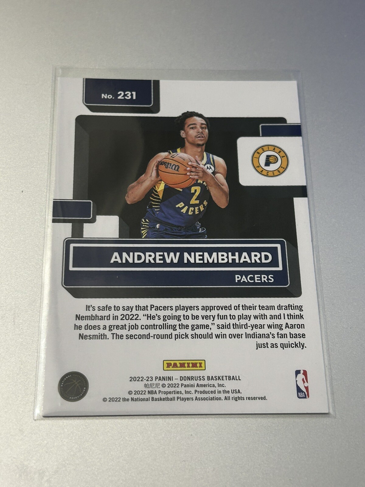2022-23 Donruss Optic Rated Rookies Base #231 Andrew Nembhard - Pacers ...