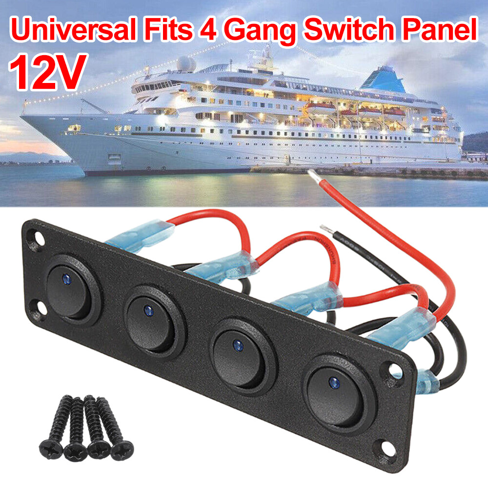 1 2 3 4 Gang Rocker Switch Panel Car Marine Blue LED On-Off Toggle ...