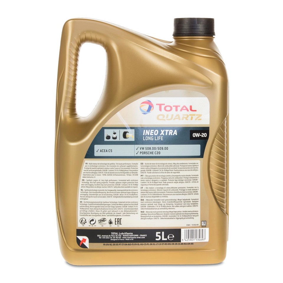 Total Quartz Ineo Long Life 0W-20 0W20 C5 VW 508.00/509 Engine Oil - 5 ...