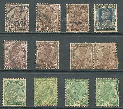 12 Vintage India Stamps Nine Pies, One ANNA, 1/2 ANNA, INDIA POSTAGE ...