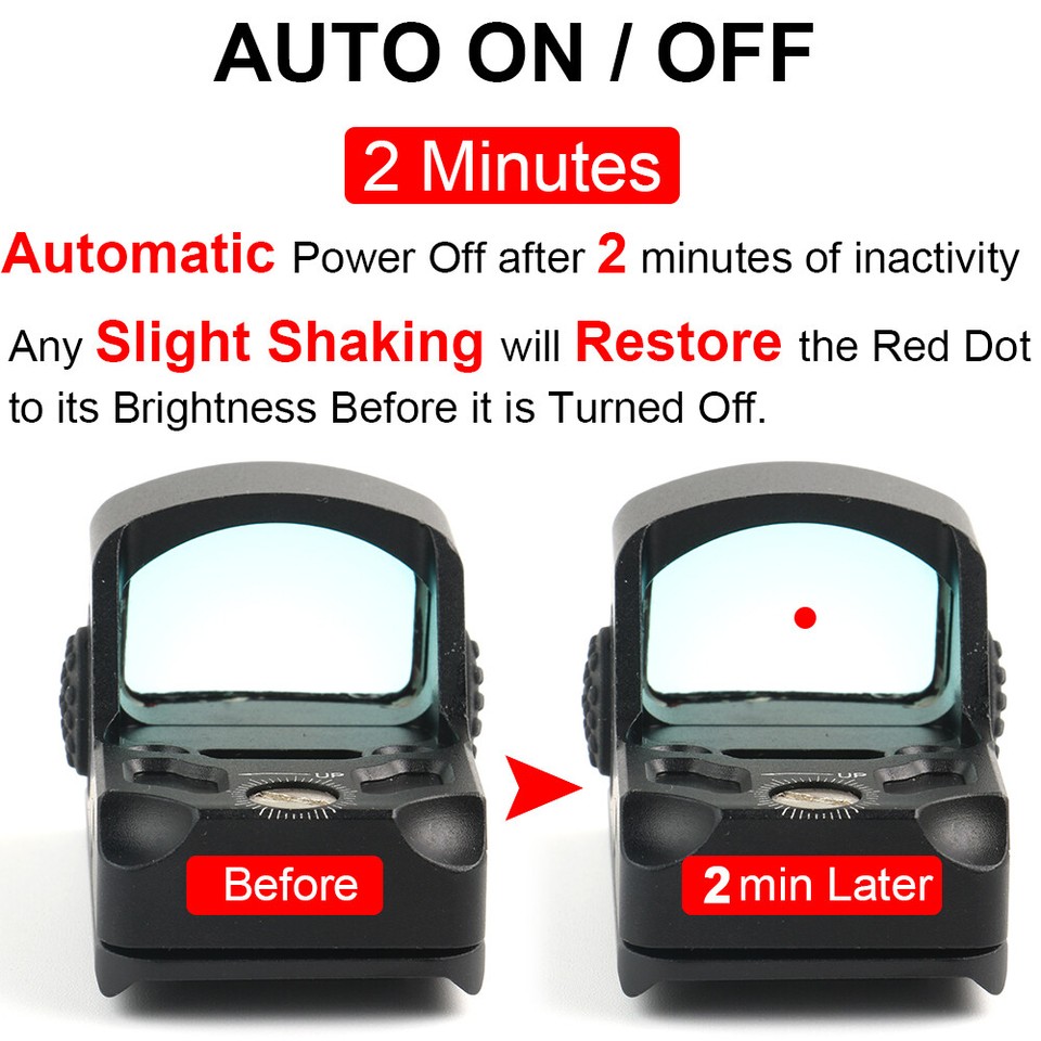Mini Reflex Red Dot Sight Shake Awake Optic Sight for Rifles Pistols ...