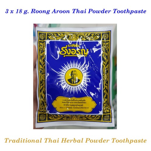 3x 18g. Roong Aroon Thai Herbal Powder Toothpaste Teeth Whitening Oral ...