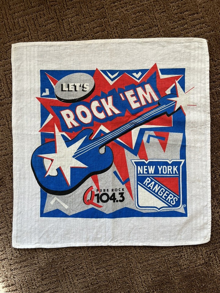 Vtg Souvenir Fan Towel NFL New York Rangers "Let's Rock'em" Pure Rock ...