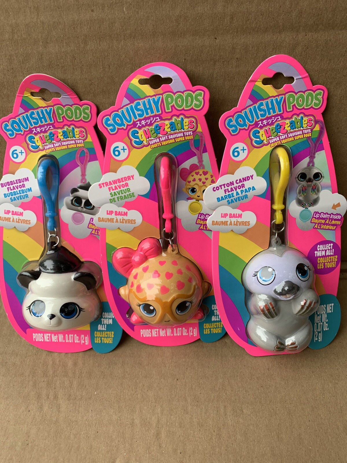 Set 3 Squishy Pods / Lip Balms - Cotton Candy, Bubblegum & Strawberry ...