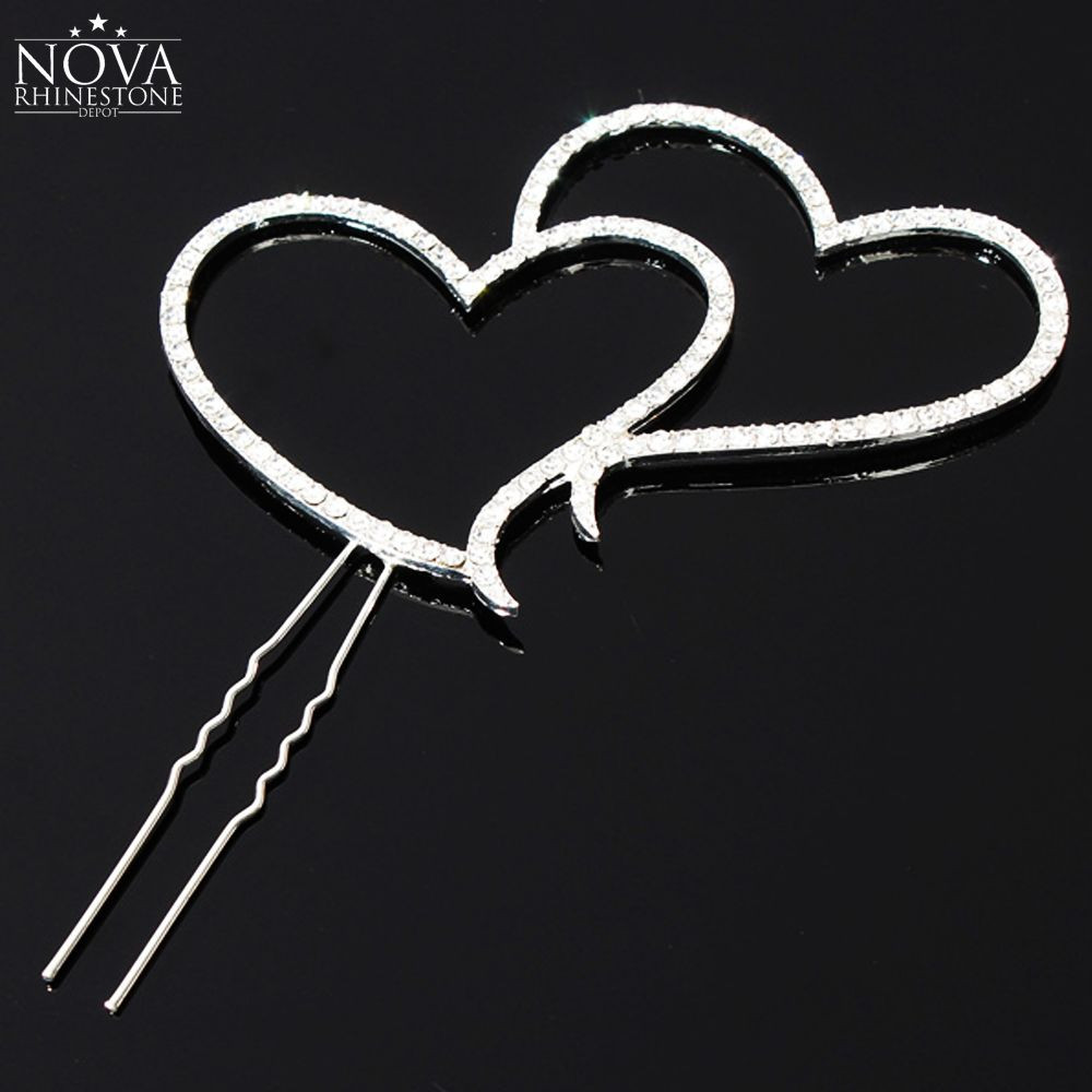 Silver Double Heart Cake Toppers