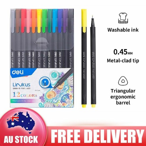 Deli 12 colored Fine Liner Pen Kits Washable Ink Pens Fine Pigment Art ...