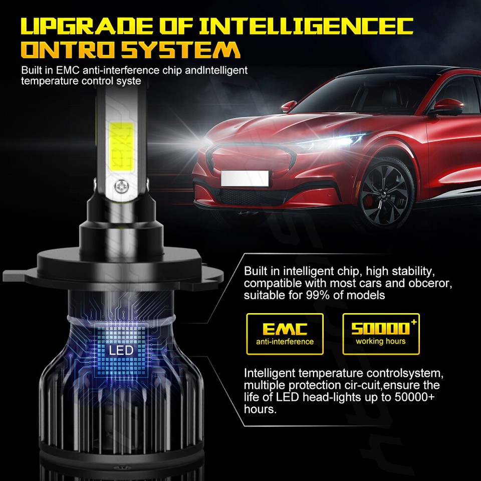 6000K Xenon White High/Low/Fog/Side Light LED Headlight Bulbs Combo Set ...