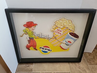 Pepsi Soda Vacuform Embossed Plastic 3D Sign Cowboy Ranch & Popcorn | eBay