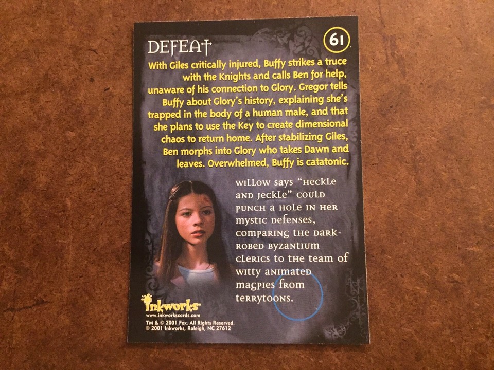 Defeat 61 Buffy The Vampire Slayer Season 5 Trading Card | eBay