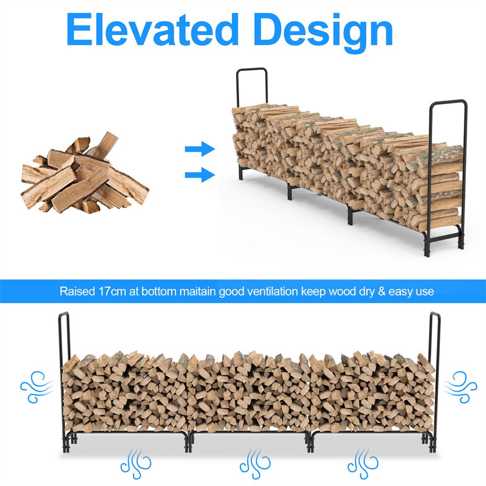 12ft Heavy Duty Outdoor Firewood Rack Fireplace Wood Log Holder ...