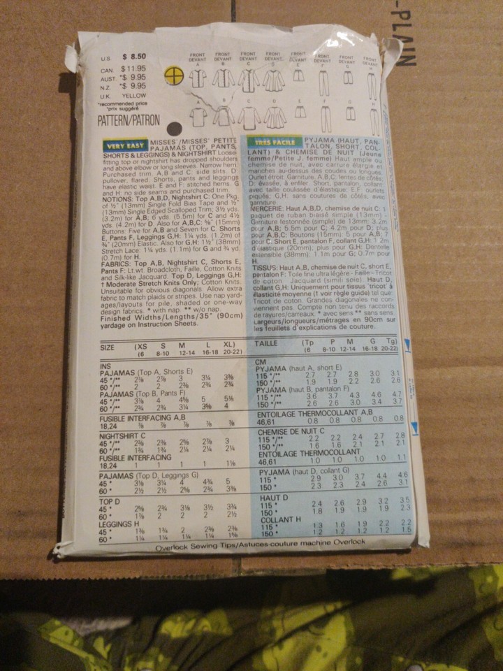 Butterick 6360 Sleep Wear Xs-xl | eBay