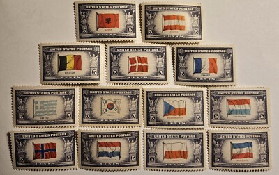 USA 1943 WWII "Overrun Countries" #909-921, 13 MINT, MNH Stamps, Fast ...