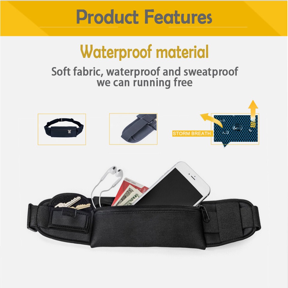 Waterproof Runner Waist Bum Bag Running Jogging Phone Belt Pouch Zip ...