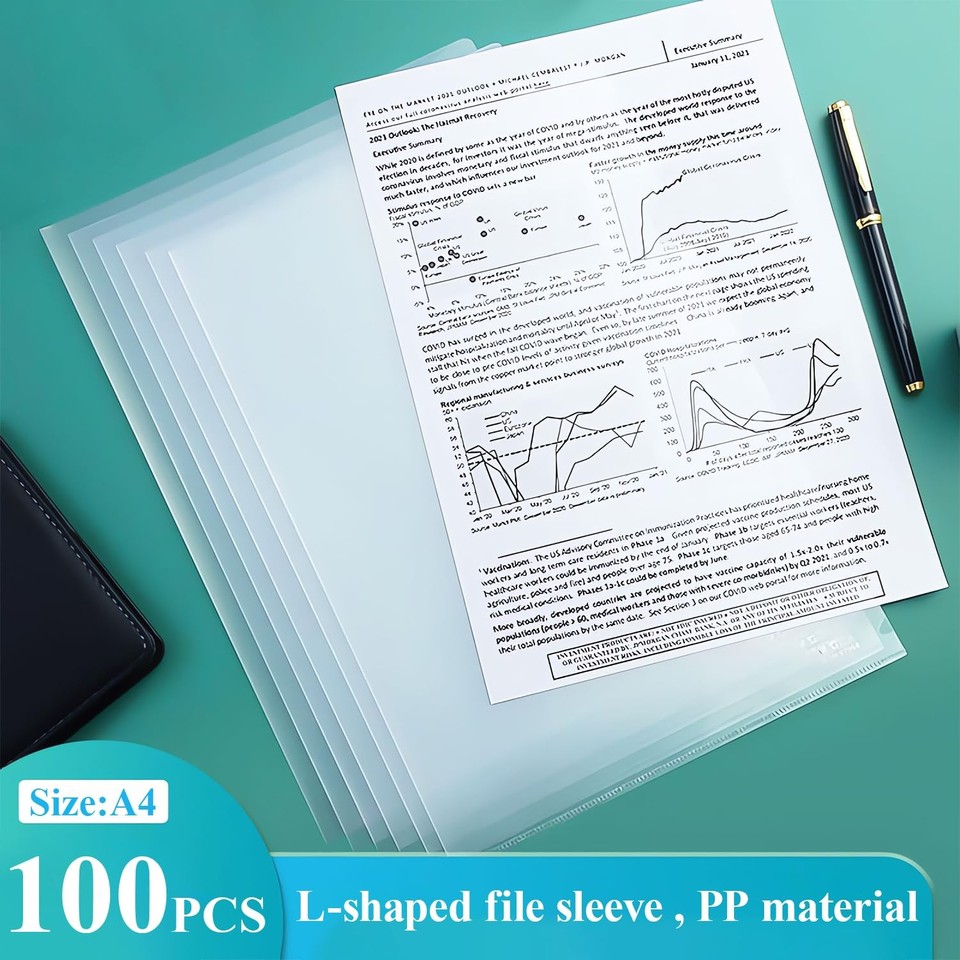 Plastic Clear Document File Folders- 100 Pack L-Type Folders Copy Safe ...
