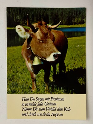 1987 Swiss Alps Cow Bell Poem Bern Switzerland Meadow Lake Vintage ...