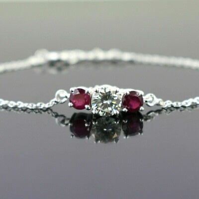 3Ct Round Lab Created Ruby & Diamond Women Chain Bracelet 14K White ...
