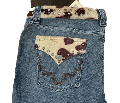 Bebe Denim Embellished Rhinestone Pockets Womens Bootcut Blue Jeans ...