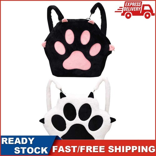Cute Cat Paw Plush Backpack with Zipper Soft Furry Purse for Women ...