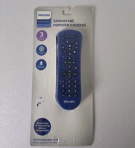 Blue Philips Universal Remote Control 3 Device TV Stereo Audio SRP20131 ...