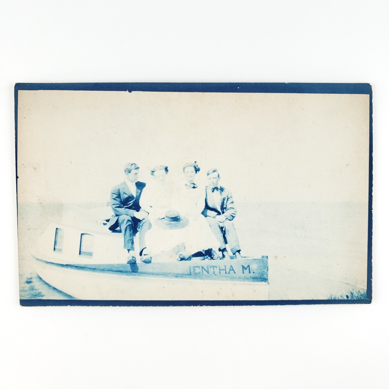 Affectionate Couples RPPC Cyanotype Postcard c1914 Boat Swingers Women ...