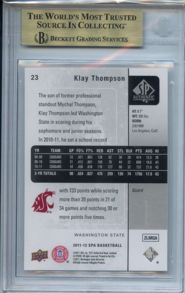 2011-12 SP Authentic #23 Klay Thompson ROOKIE!! BGS 9.5 | eBay