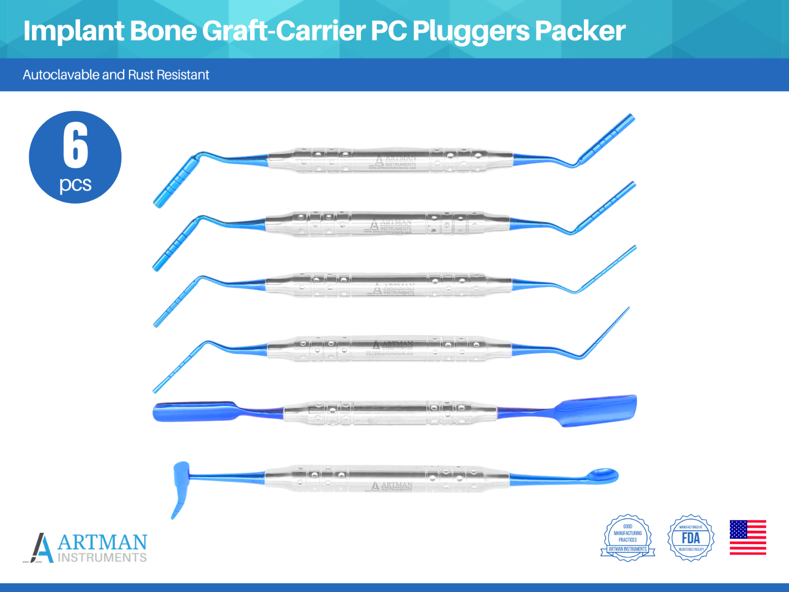 Implant Bone Graft-Carrier Plasma Coated Pluggers and Packer 6 pcs ...