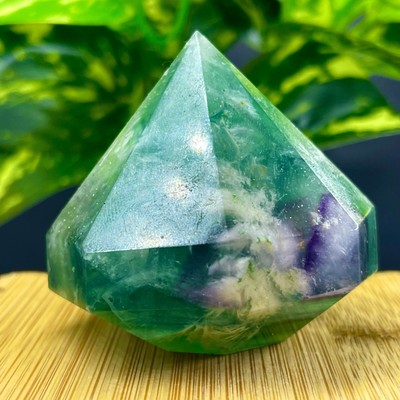 191G Natural green fluorite octahedron quartz crystal diamond healing ...