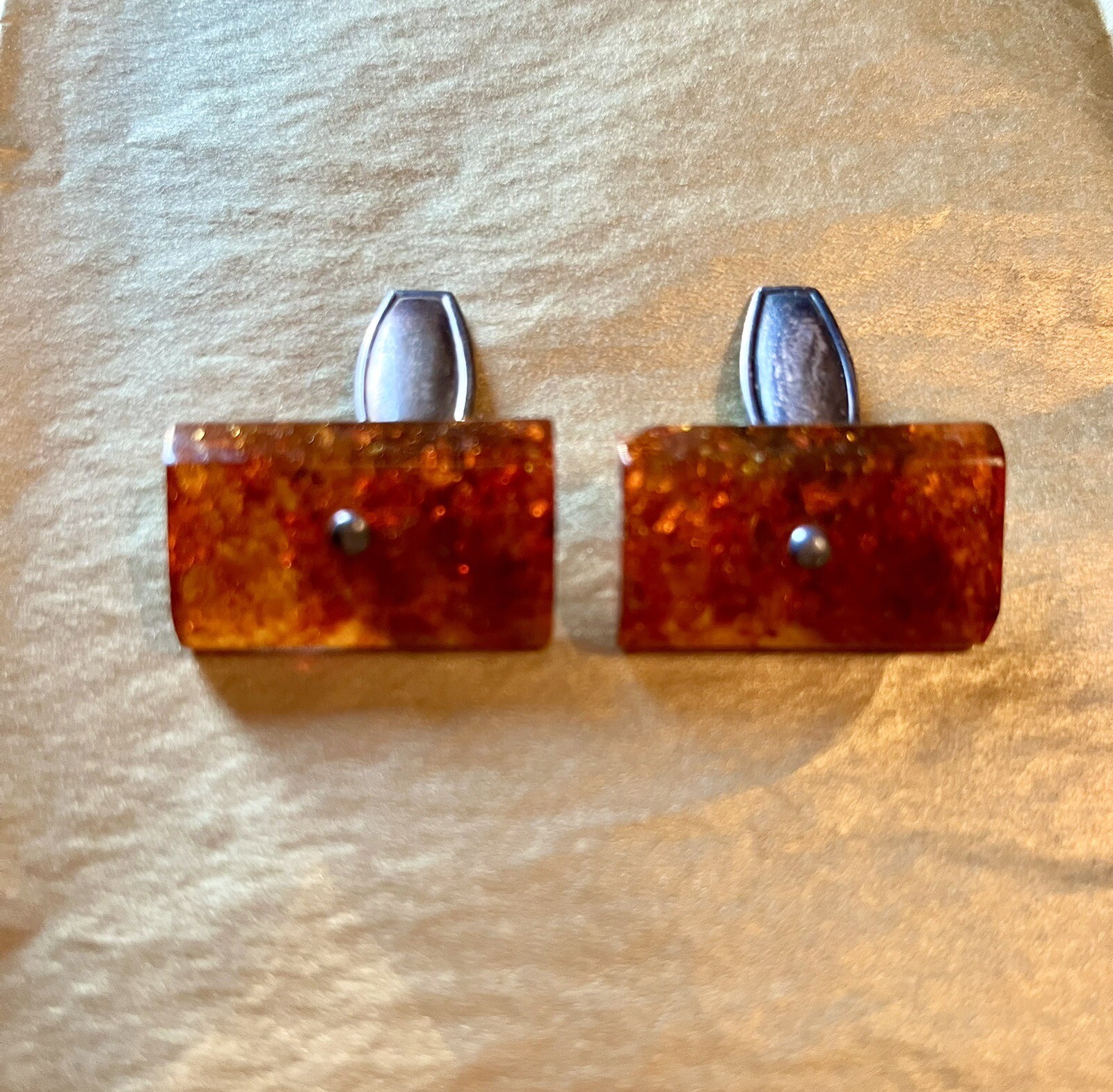 Vintage Beautiful Color Baltic Amber Stone MCM Cuffli… - Gem