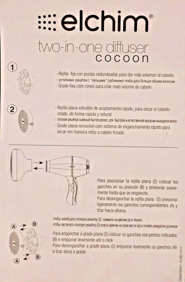 ELCHIM 2001 2 PART COCOON DIFFUSER FITS 2001 & MILANO HAIR DRYER, MADE ...