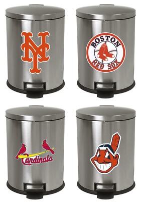 MLB Step Can 3.1 Gal Stainless Steel Trash Can Wastebasket w/Baseball ...