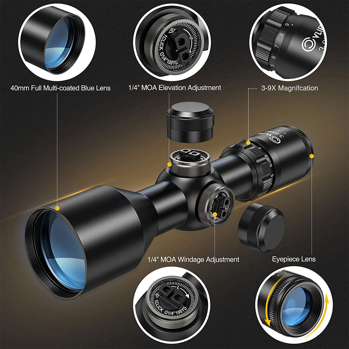 CVLIFE 3-9x40 Compact Rifle Scope Mil Dot Crosshair Riflescope With ...